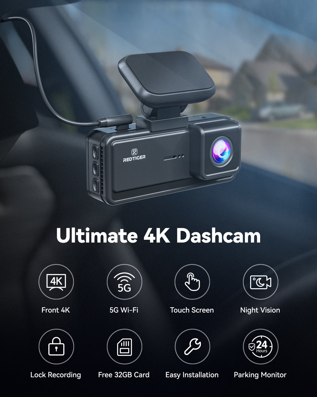 Redtiger F8 5GHz Wifi Touch Screen 4K Front Dash Cam